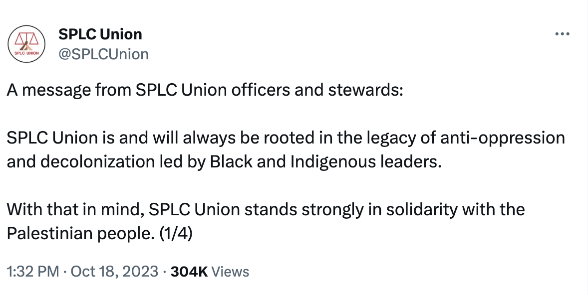 SPLC Union ‘Stands’ With Gaza, Accuses Israel Of Genocide