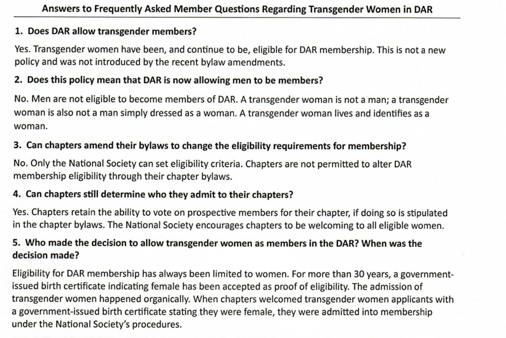 DAR Doubles Down On Allowing Men Against Members’ Wishes